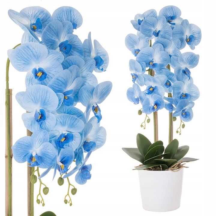 Orhidee arificiala cu ghiveci de ceramica, albastru, 70 cm, Springos ...