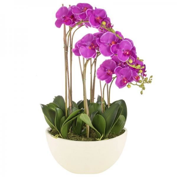 Orhidee arificiala cu ghiveci din ceramica, violet, 70 cm, Springos ...
