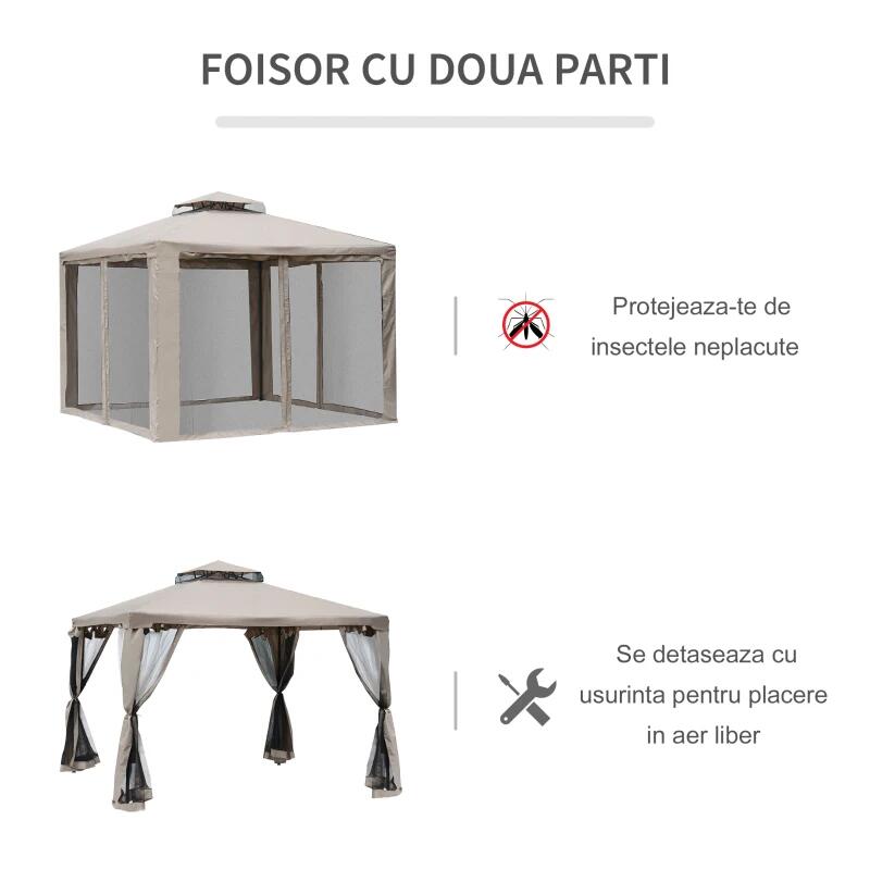 Pavilion/foisor pentru gradina/terasa, cadru metalic, cu perdele ...