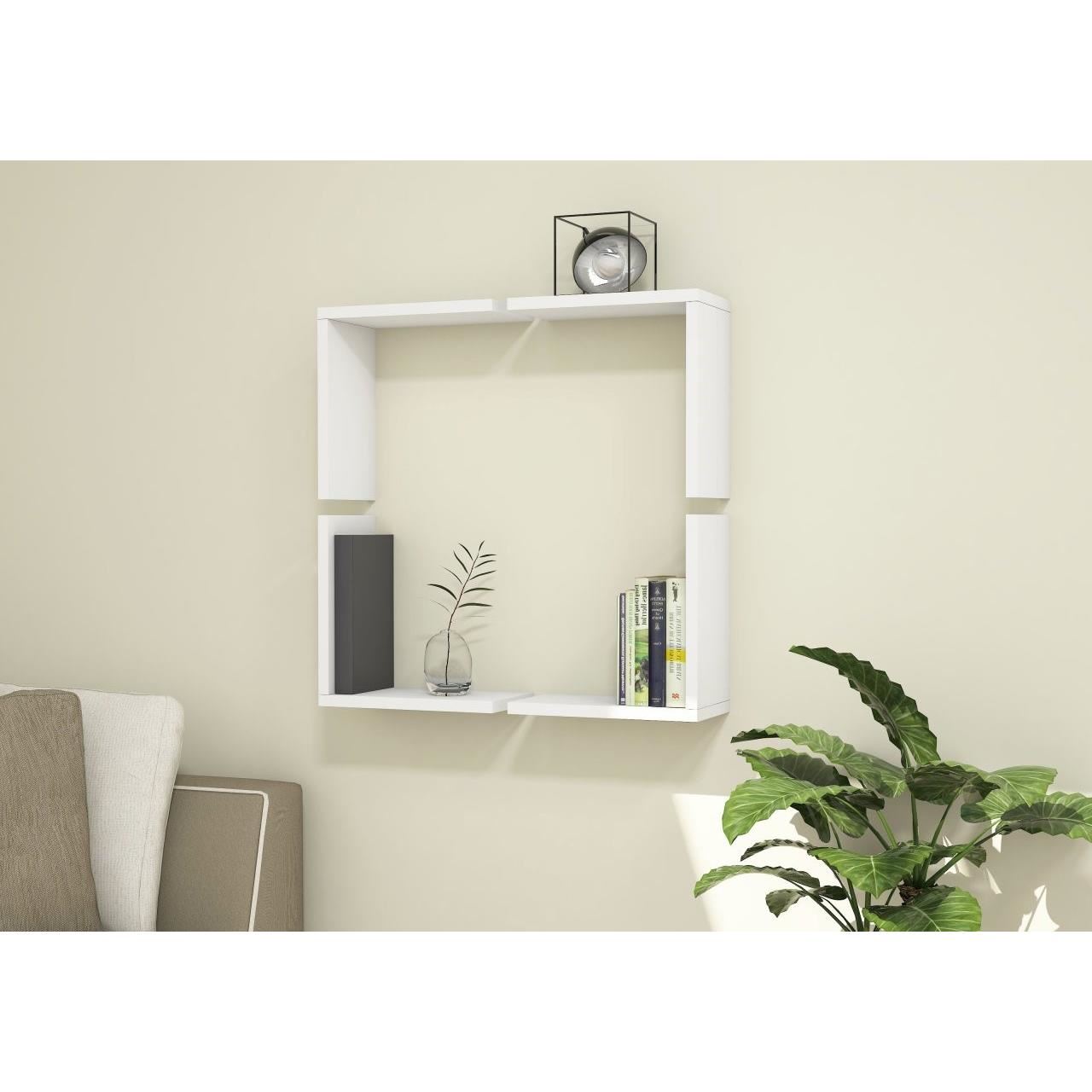 Raft decorativ perete, modular, suspendat, pal melaminat, alb, 62 ...