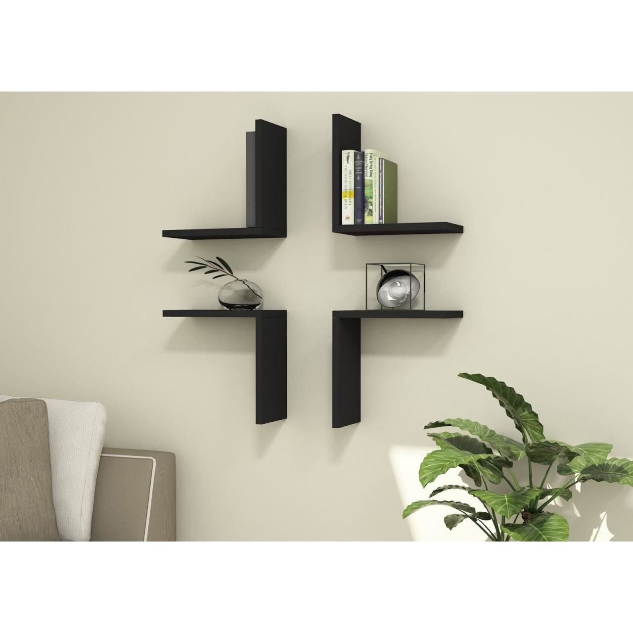 Raft decorativ perete, modular, suspendat, pal melaminat, negru, 62 ...