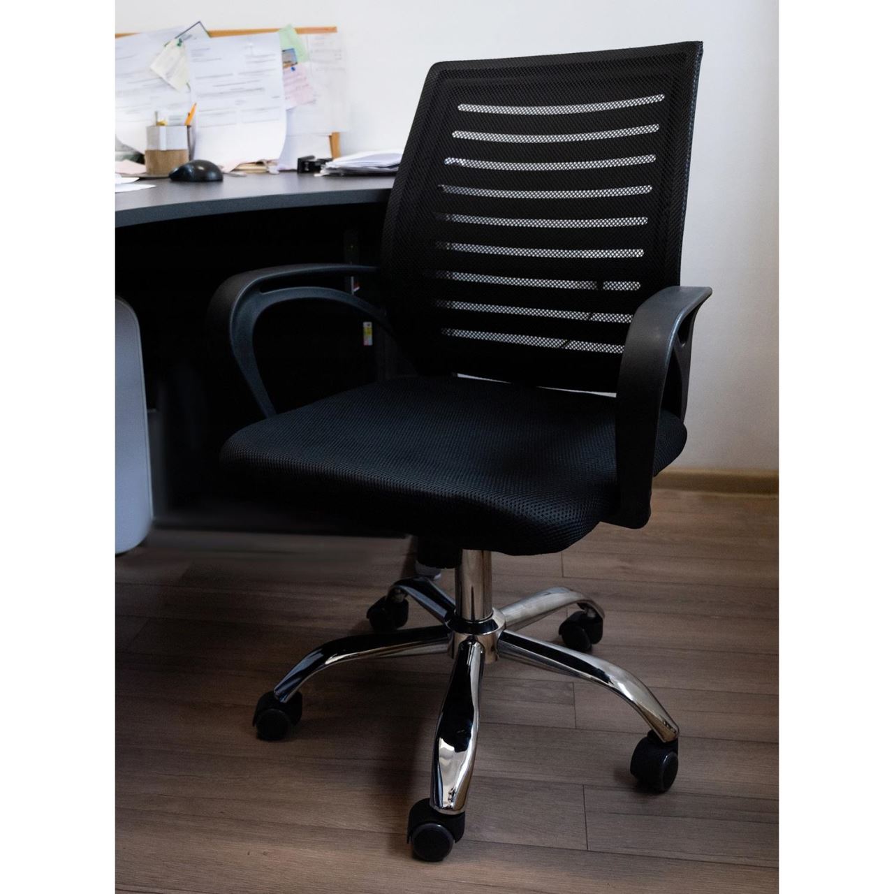 Scaun de birou, rotativ, egonomic, plasa, cadru otel, negru, 62x90/100 ...