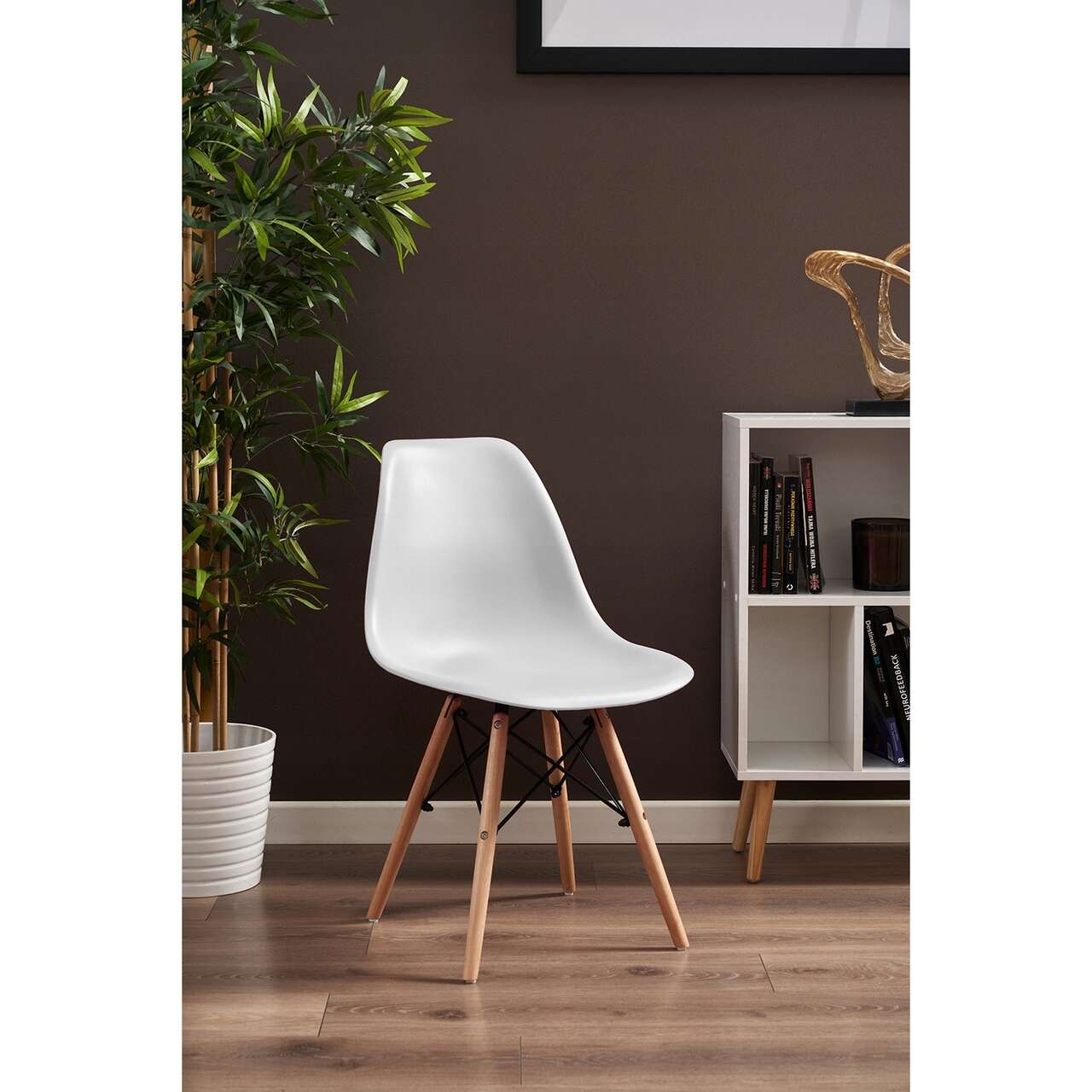 Scaun stil scandinav, plastic, metal, lemn, alb, 46x52x81 cm, Eva ...
