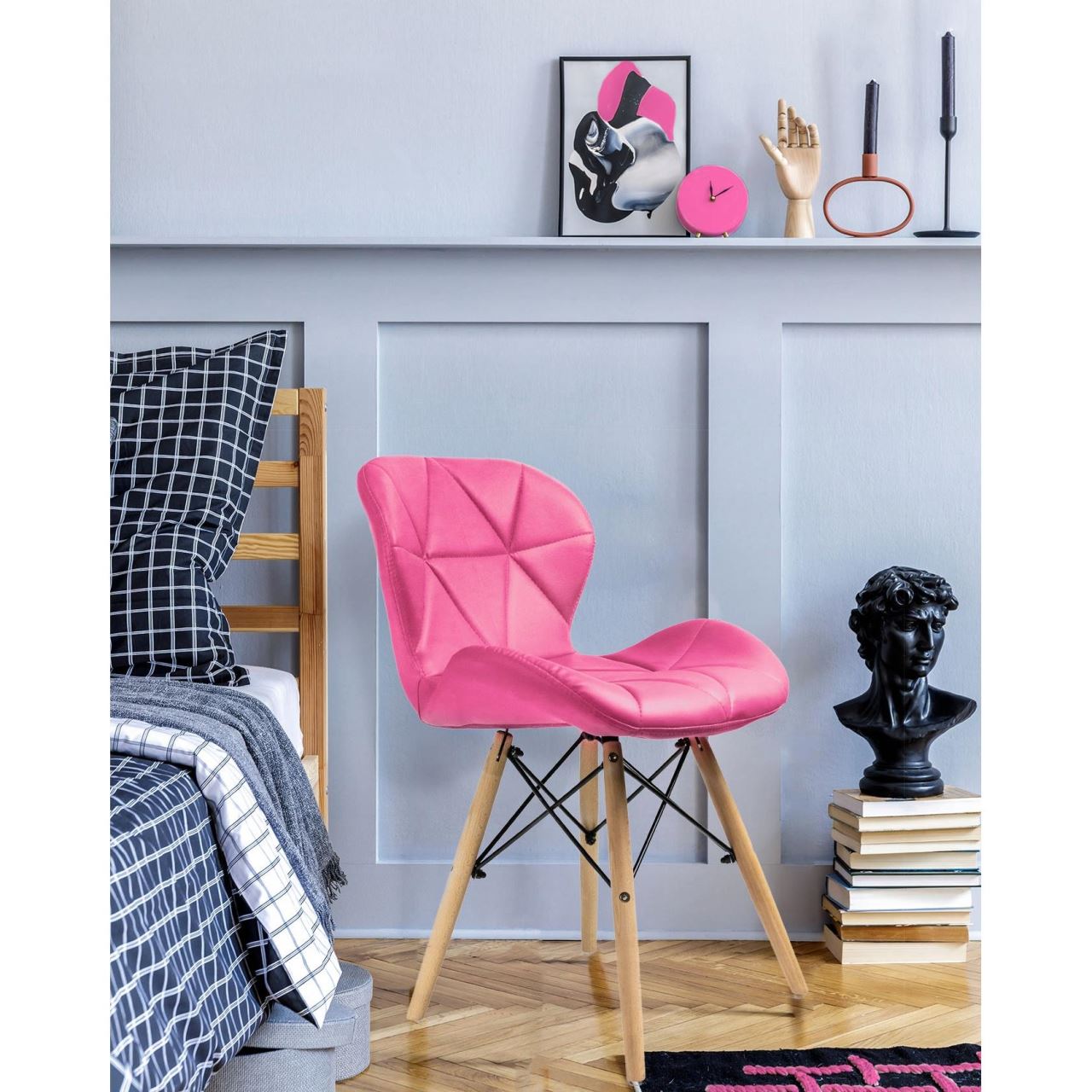 Scaun stil scandinav, tapitat, roz, 46x50x73 cm - Artool.ro