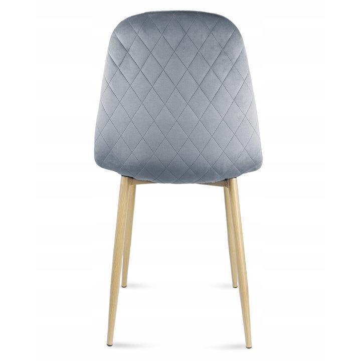 Scaun tip scandinav, catifea, model cusatura pe spate, gri si natur ...