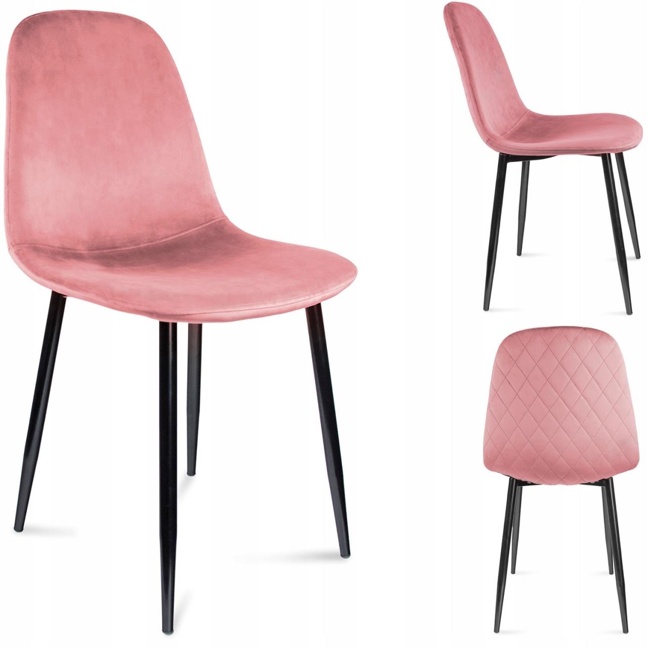 Scaun tip scandinav, catifea, model cusatura pe spate, roz si negru ...