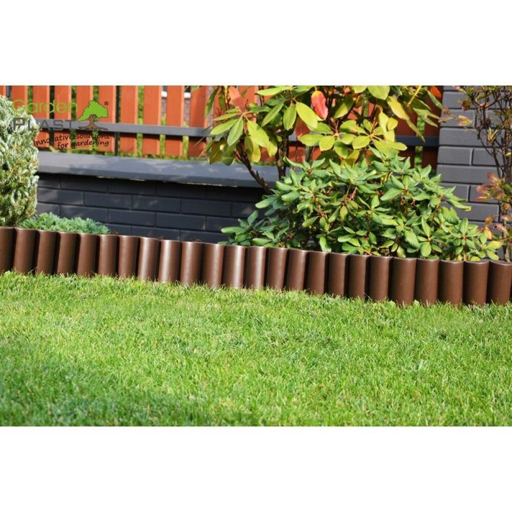 Bordura de gradina din plastic, maro, set 10 buc, 25x3x22.5 cm, 2.5 m ...