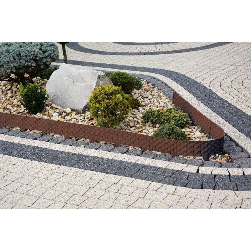 Gard pentru gradina din plastic flexibil, maro, model ratan, set 3 buc ...