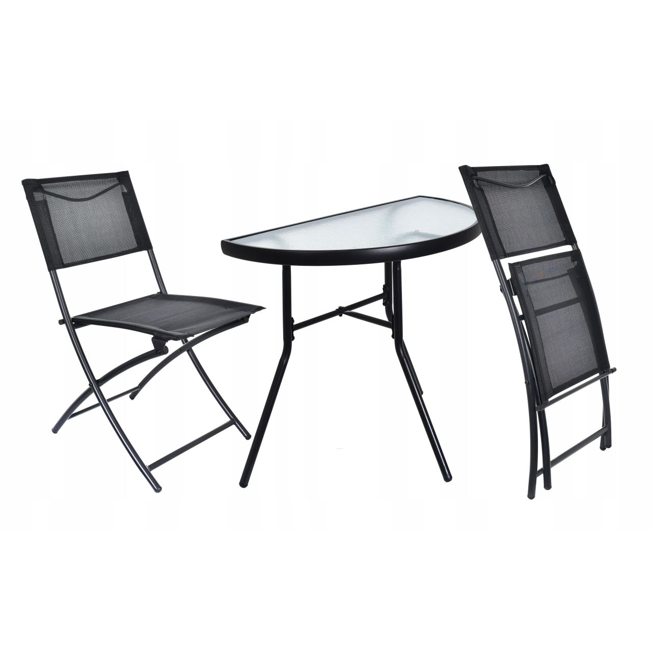 Set mobilier gradina/terasa/balcon, cadru metalic, negru, 1 masa sticla ...