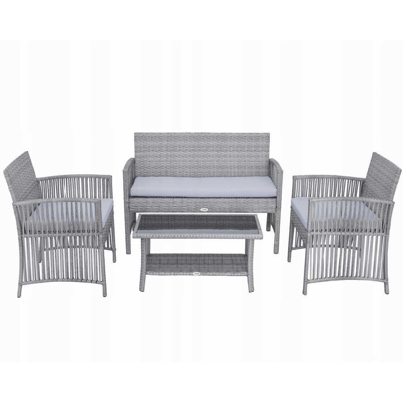 Set mobilier gradina/terasa, gri deschis, 1 masa, 2 scaune, 1 canapea ...