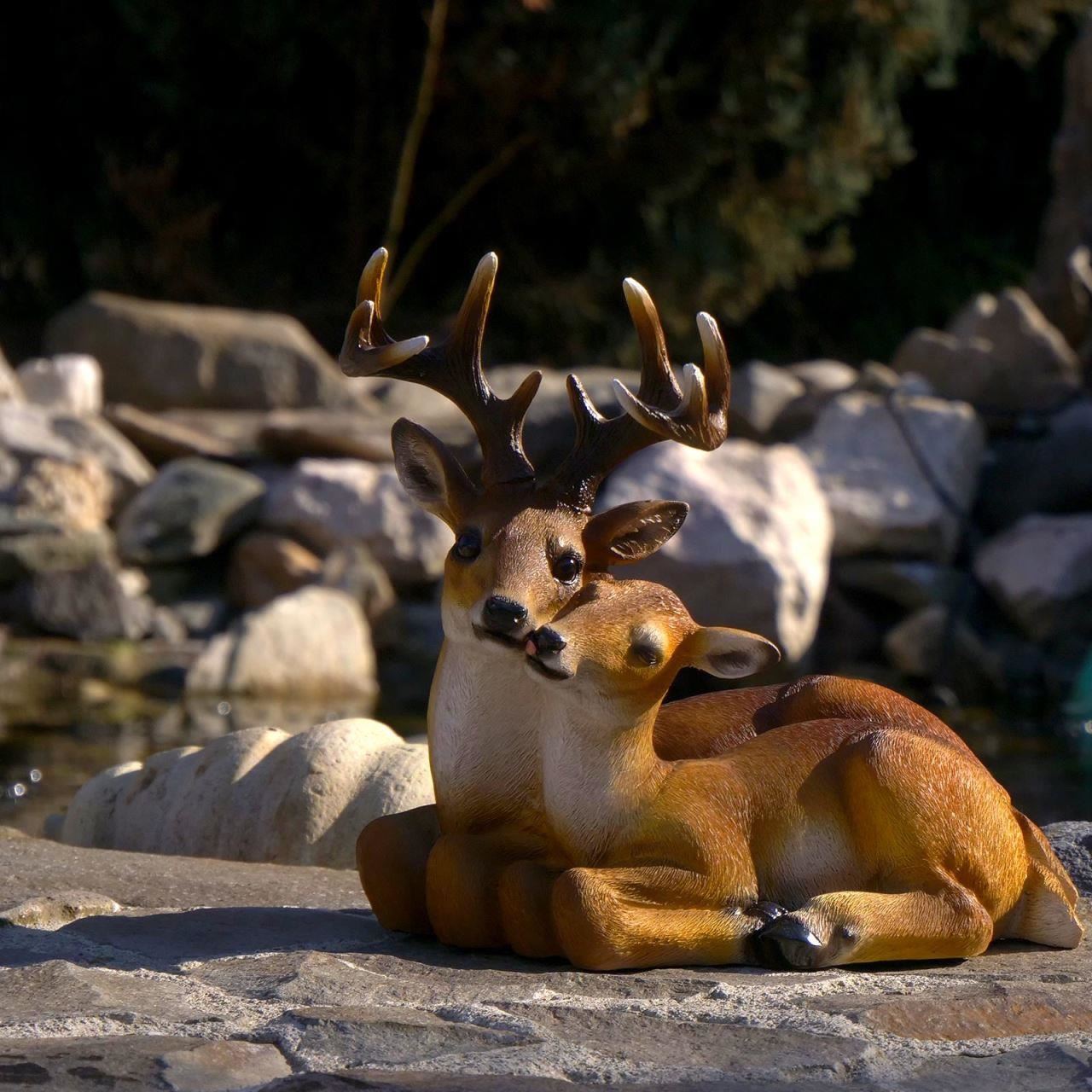 Decoratiune gradina, polirasina, cerb si caprioara, 33x18.5x27 cm ...