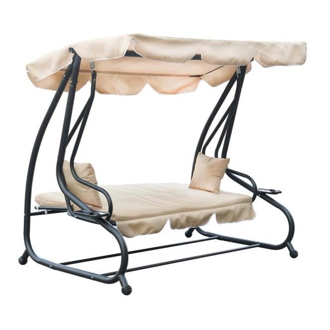 Balansoar gradina, 3 locuri, crem, 210x120x170 cm, functie pat, Dorina ...