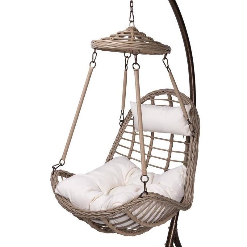 Scaun leagan suspendat, ratan sintetic, maro/crem, max 150 kg, Sulawesi ...