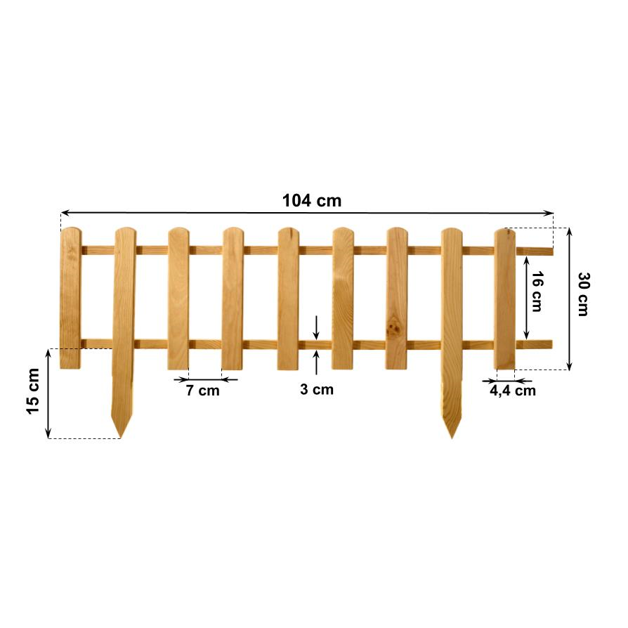 Gard de gradina decorativ, din lemn distantat, natur, 104x30 cm - Artool.ro