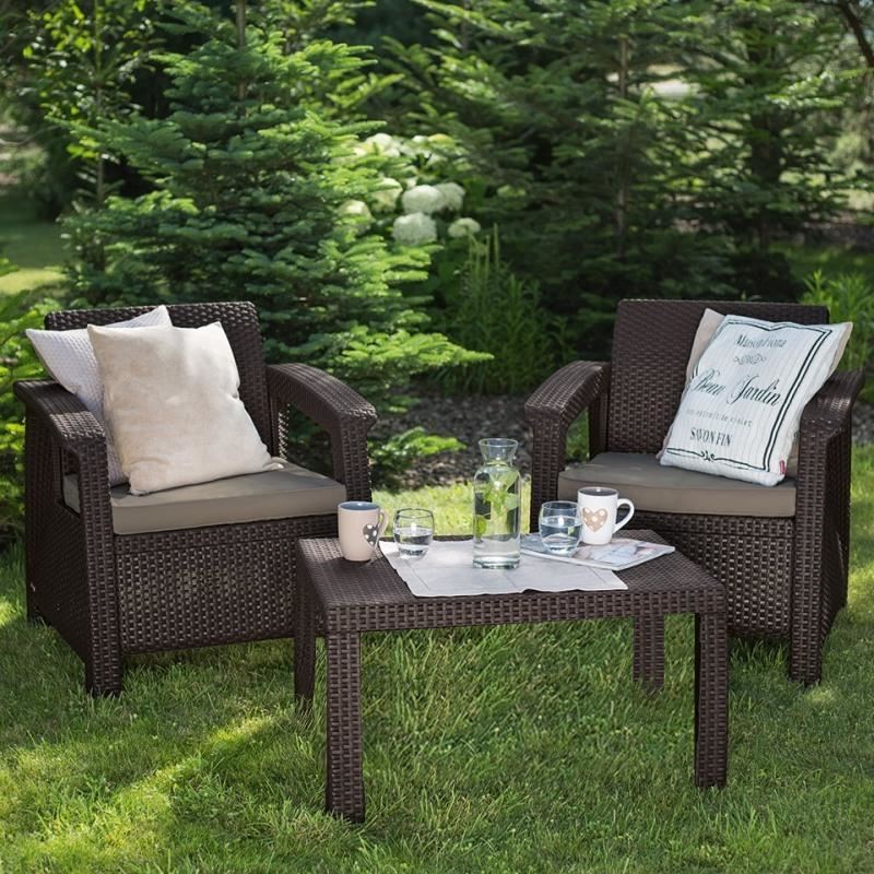 Set mobilier gradina/terasa, maro, ratan sintetic, 1 masa, 2 fotolii ...