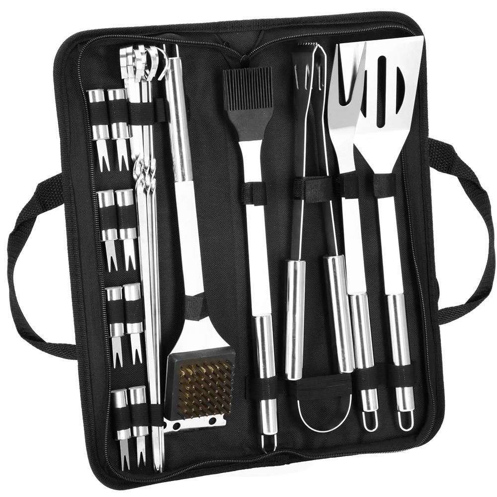 Ustensile pentru barbecue, grill, gratar, inox, set 20 piese, cu trusa ...