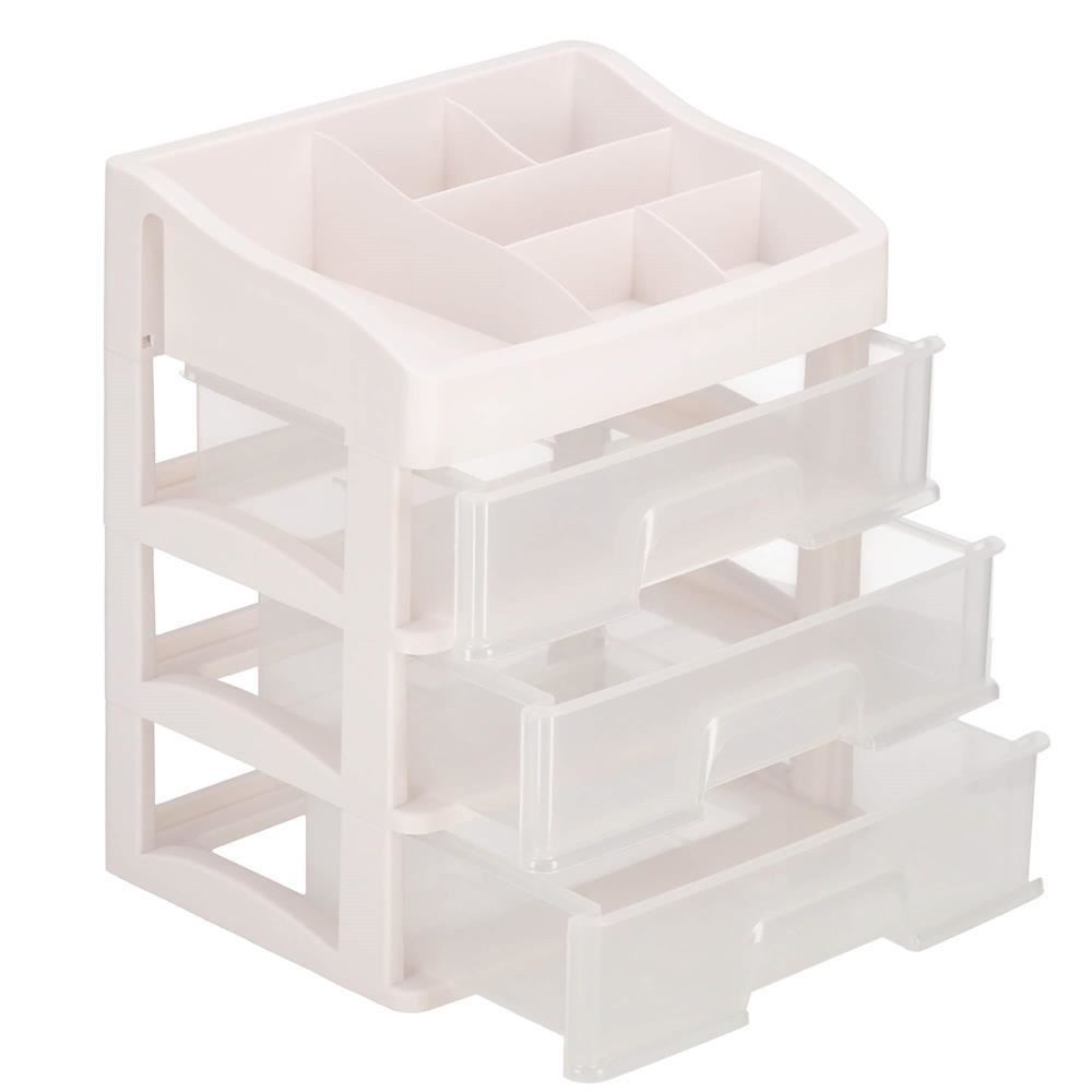 Organizator cosmetice, plastic, 4 niveluri, 3 sertare, alb, 34x25x40 cm ...