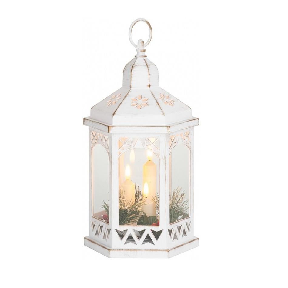 Felinar decorativ, plastic, LED tip lumanare, alb, 3xAAA, 18x15x32 cm ...