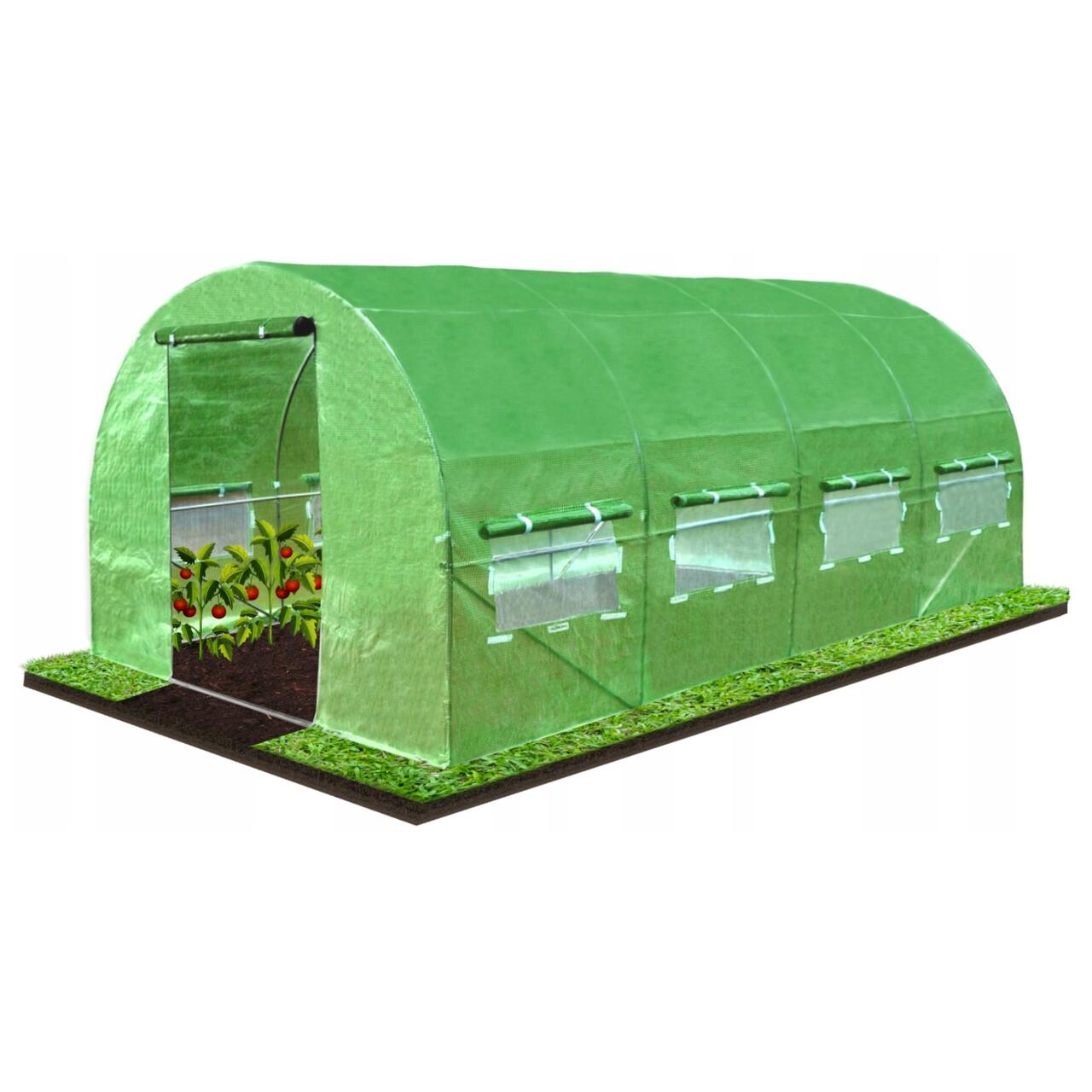 Sera de gradina, tip tunel, 8 ferestre, cadru metalic, folie PE + PP ...
