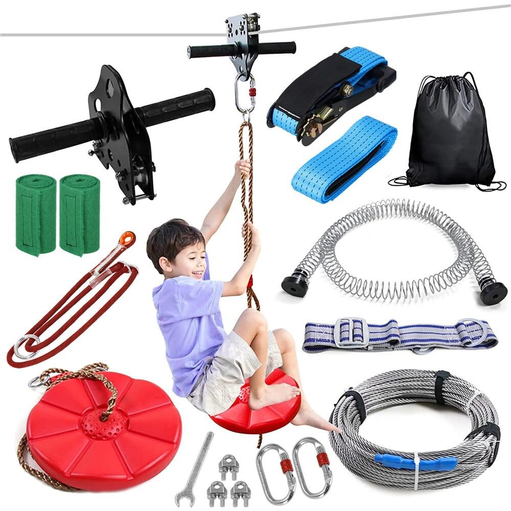 Set tiroliana copii, Springos, cu leagan rotund, maner, scripete ...