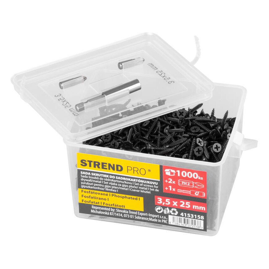 Holsurub pentru rigips, 3.5x25 mm, set 1000 buc, cu 2 biti si suport ...