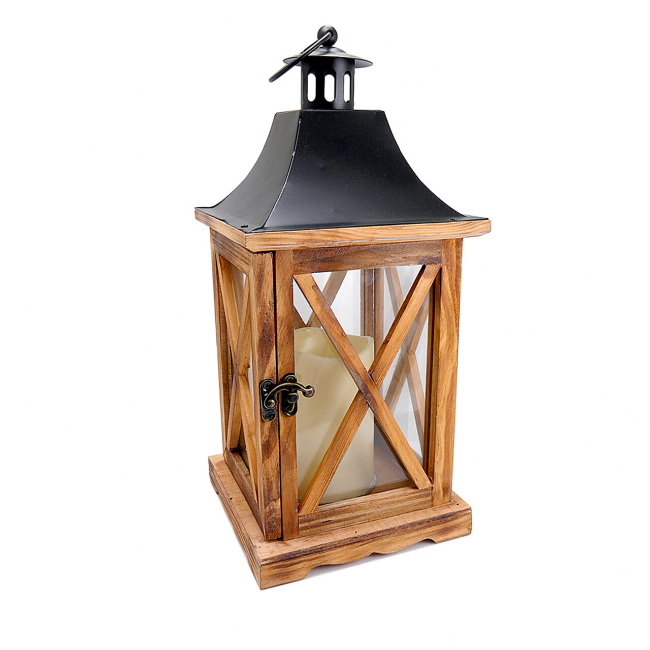 Felinar decorativ, lemn, LED, 16x16x35 cm - Artool.ro