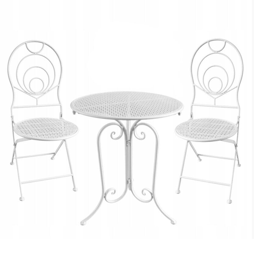 Set mobilier gradina/terasa, metal, alb, 1 masa, 2 scaune, Linda ...