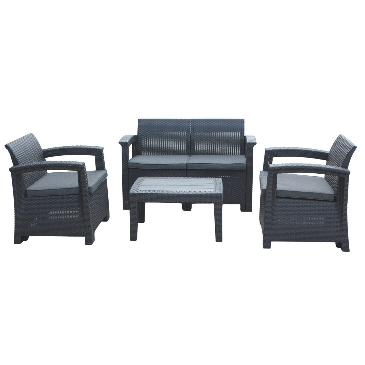 Set mobilier gradina/terasa, antracit, 1 masa, 2 scaune, 1 canapea ...
