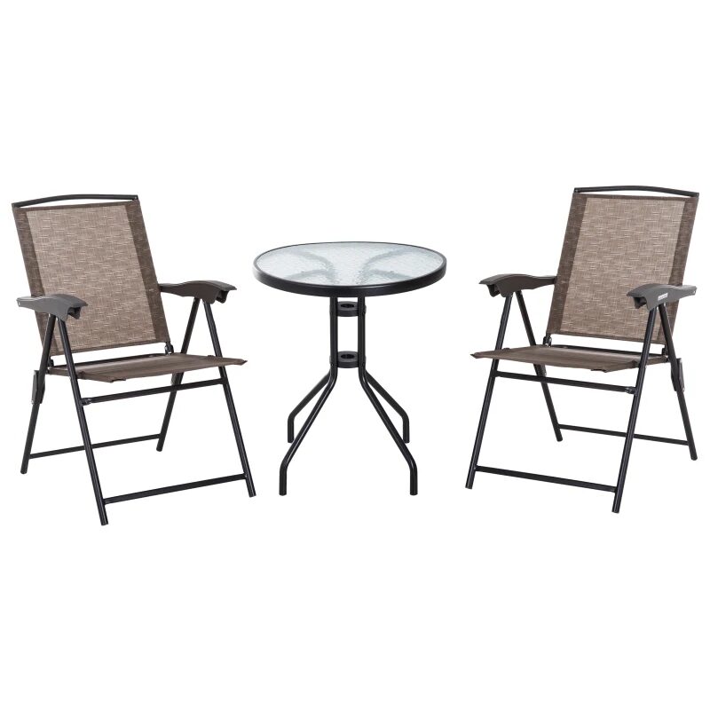 Set mobilier gradina/terasa, metal, blat sticla, maro, 1 masa, 2 scaune ...
