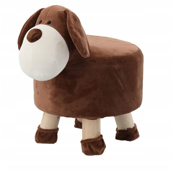 Taburet pentru copii, rotund, model catelus, textil, lemn, maro, max 50 ...