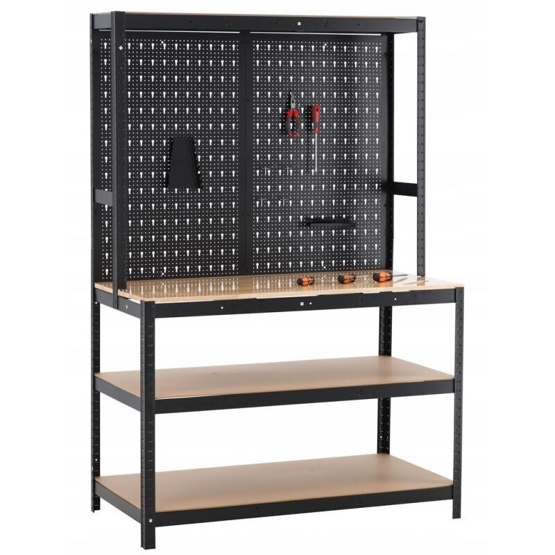 Masa de lucru, atelier, metalica, cu panouri pentru scule, 2 rafturi ...