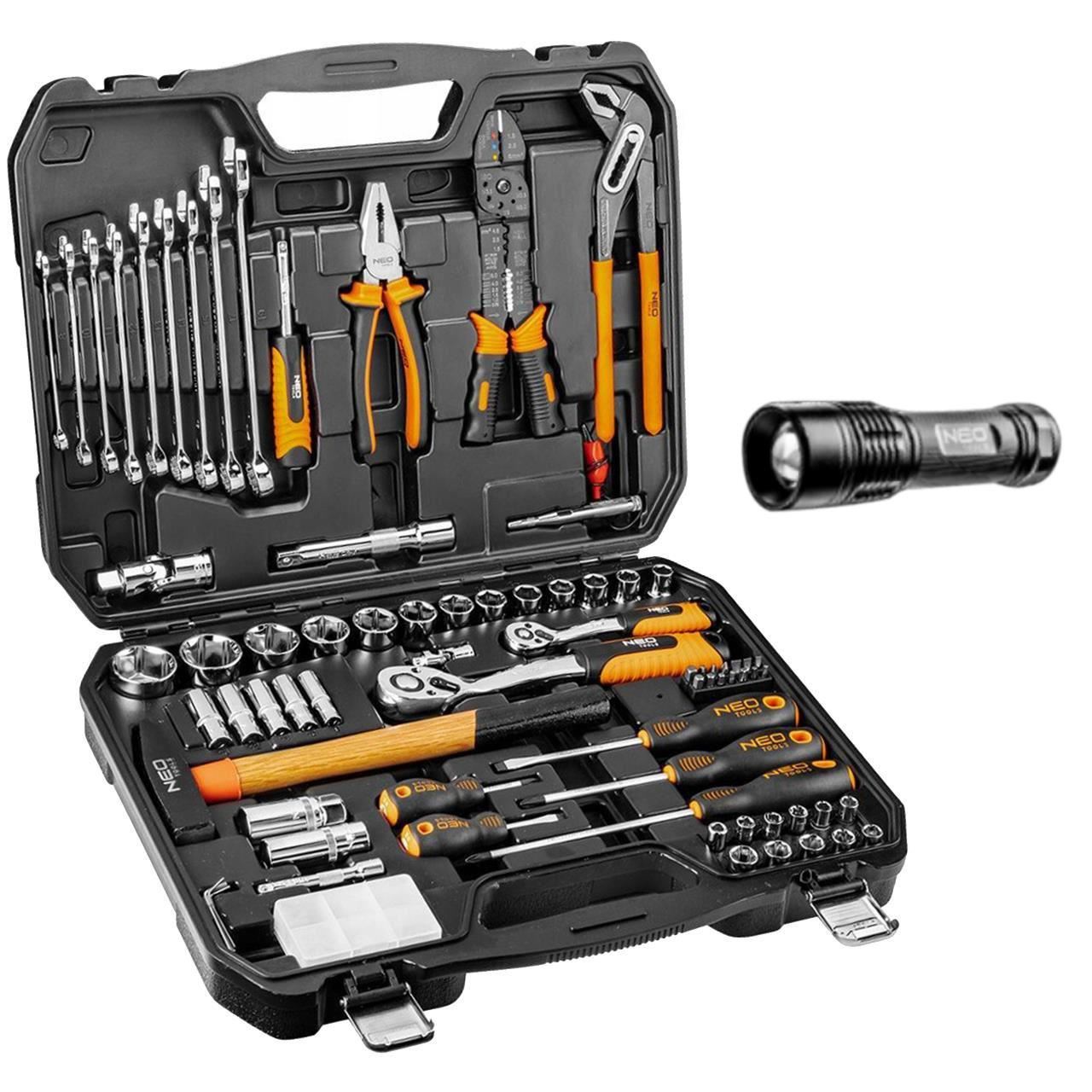 Trusa universala de scule, 100 piese + lanterna, NEO - Artool.ro