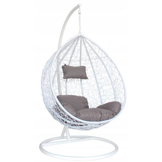 Scaun leagan suspendat, ratan sintetic, alb si gri, marime XL, 115x123 ...