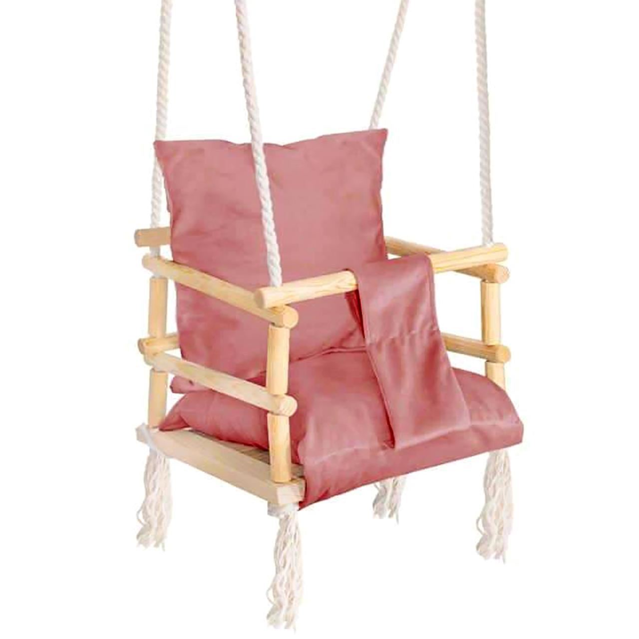 Leagan pentru copii, lemn, perna roz, 33.4x34.5x25 cm, Springos - Artool.ro