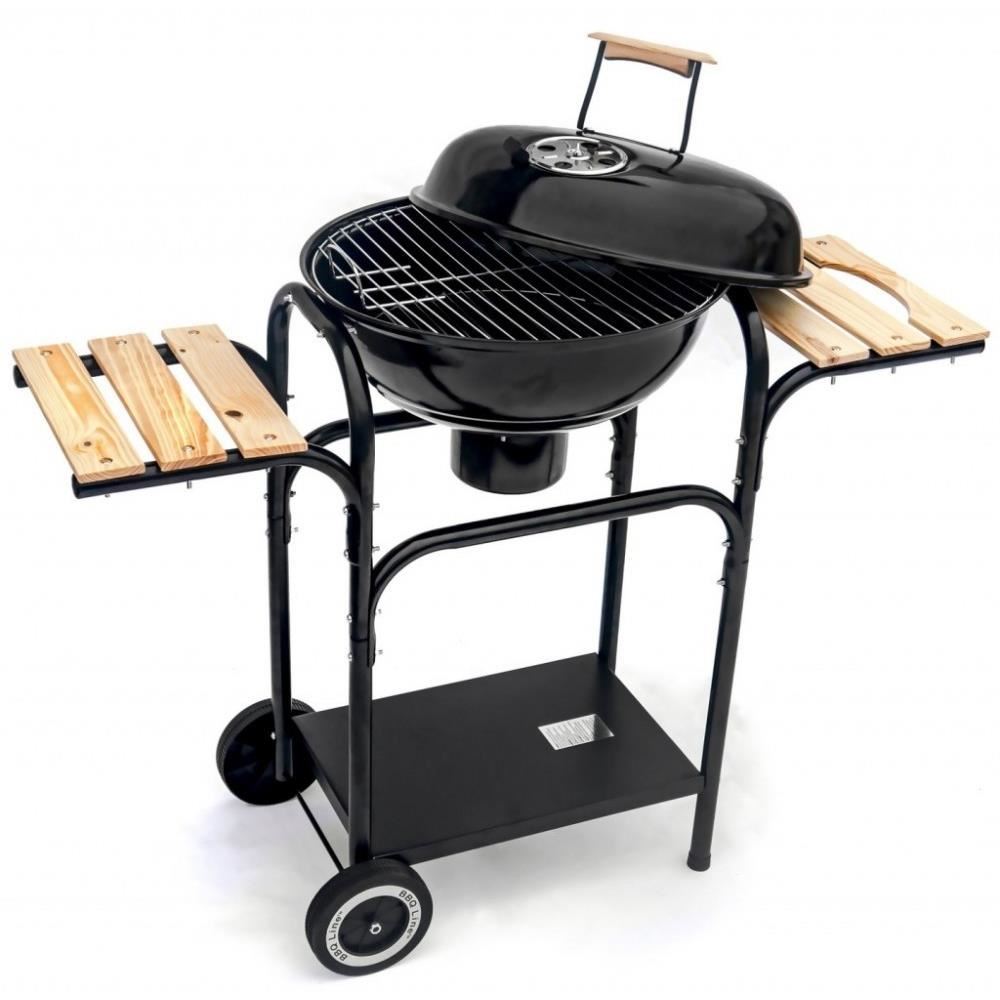 Gratar gradina, grill rotund, cu roti, capac, rafturi, 43 cm - Artool.ro