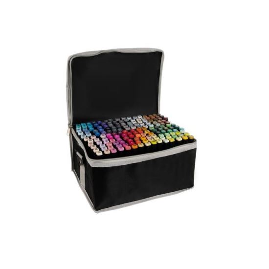 Set markere/carioci, 2 capete, cu geanta, diverse culori, 168 buc ...