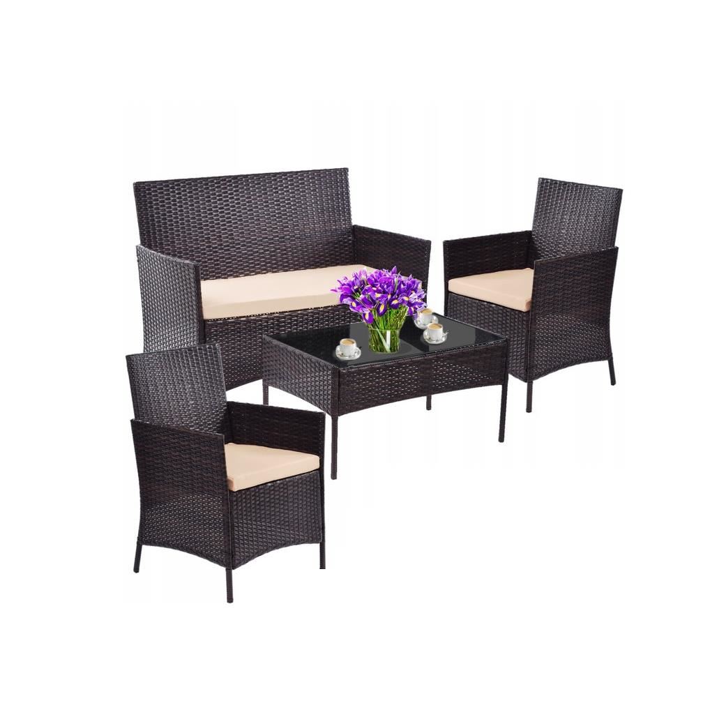 Set mobilier gradina/terasa, maro inchis, ratan sintetic, cu perne, 1 ...